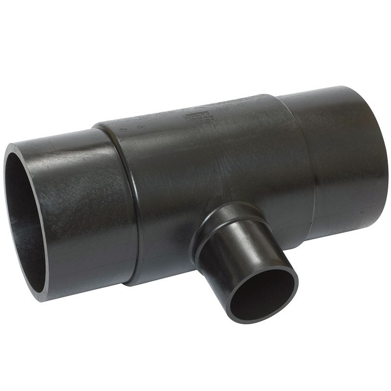 BLACK PE100 BF LONG SPIGOT REDUCING TEE - PN10 SDR17 — Hydrofast